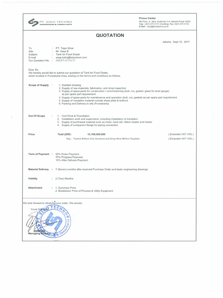 Taiyo Sinar Quotation | PDF