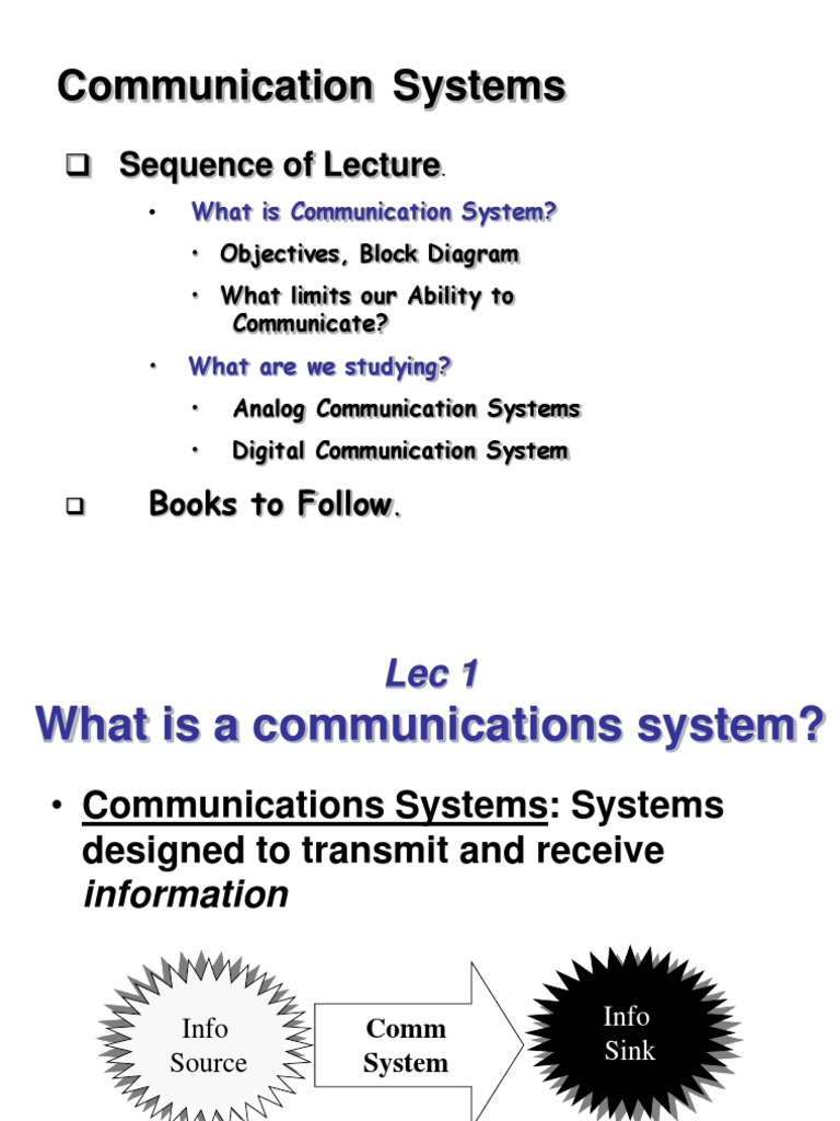 LEC 1 Communication Systems | PDF | Modulation | Data Transmission