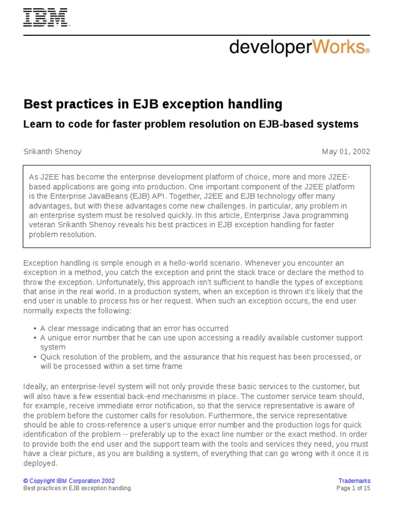 EJB Exception Handling PDF | PDF | Enterprise Java Beans | Java Platform