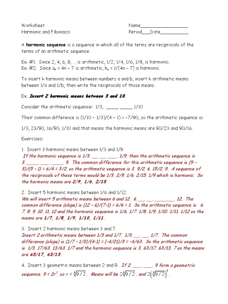harmonic-sequences-answers.pdf | Arithmetic Mean | Sequence