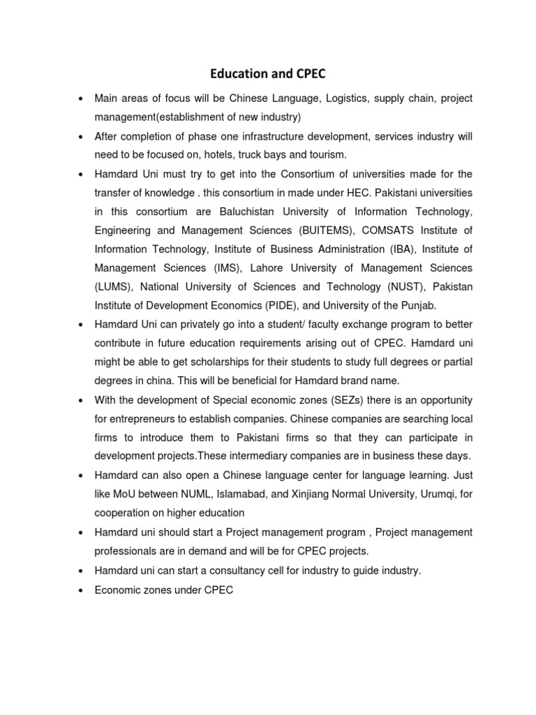 CPEC Education | PDF | Economies | Further Education
