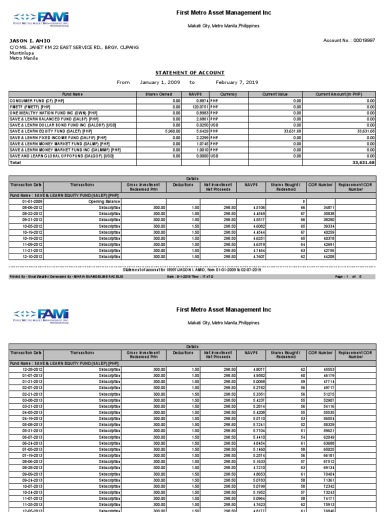 First Metro Asset Management Inc: Account No.: 00018997 | PDF | United ...