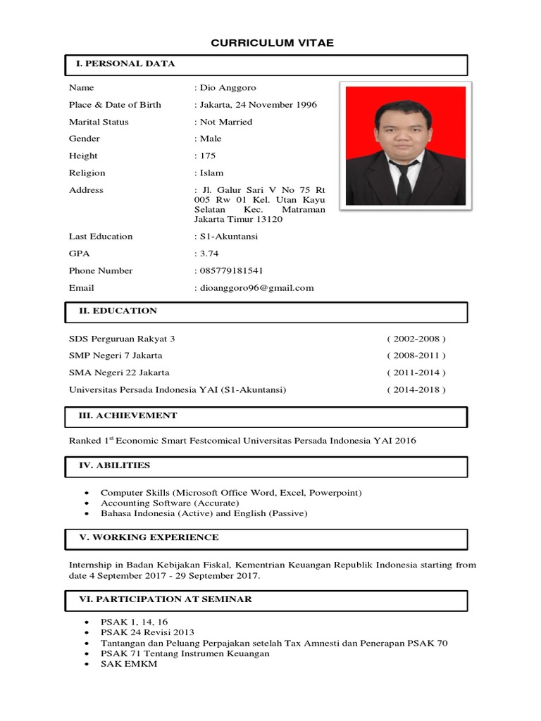 Curriculum Vitae of Dio Anggoro | PDF