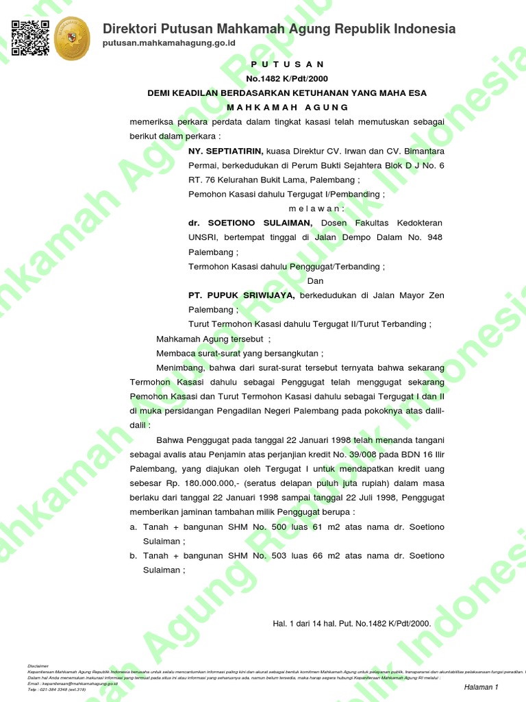 Putusan Kasasi MA: Kasus Kredit dan Jaminan | PDF