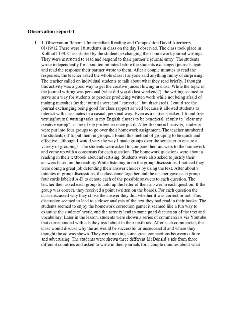 Observation Report-2 | PDF | Homework | Educational Psychology