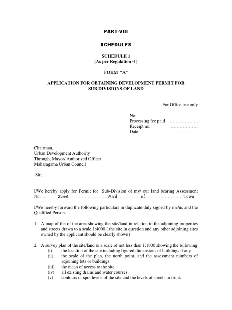 Application for Development Permit for Subdivisions and Buildings | PDF ...