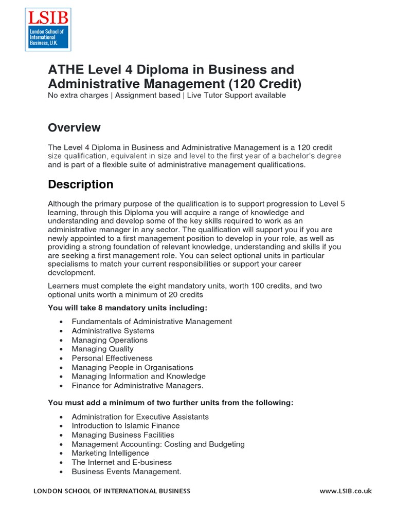 ATHE Level 4 Diploma in Business and Administrative Management (120 ...