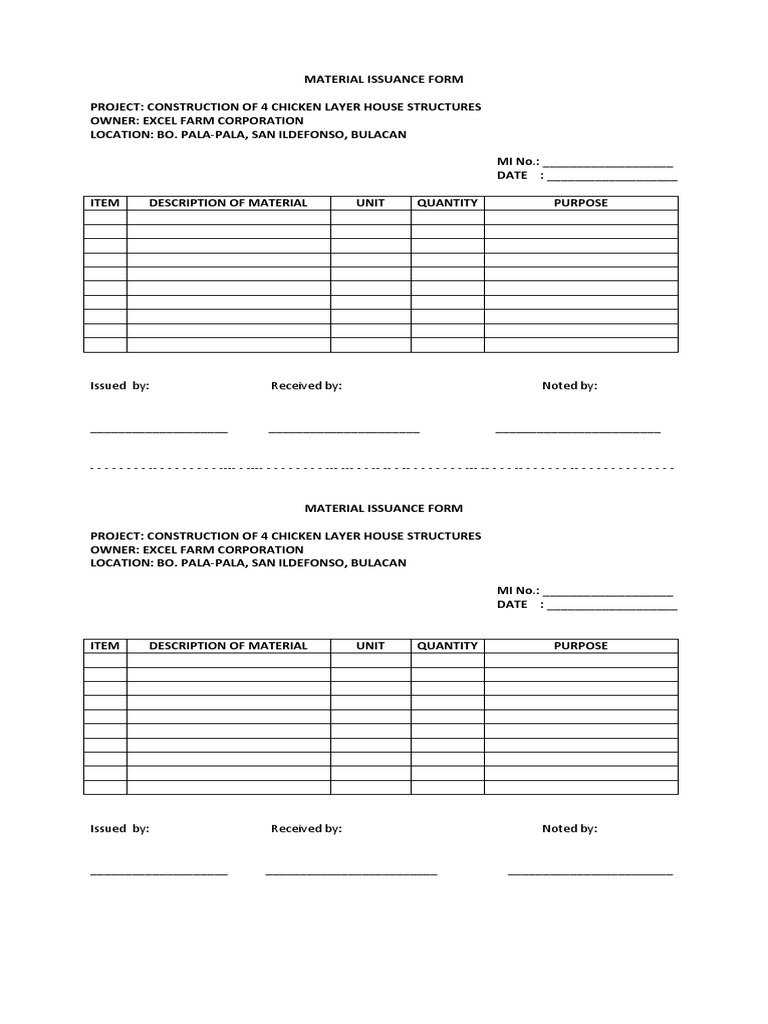 Material Issuance Form | PDF
