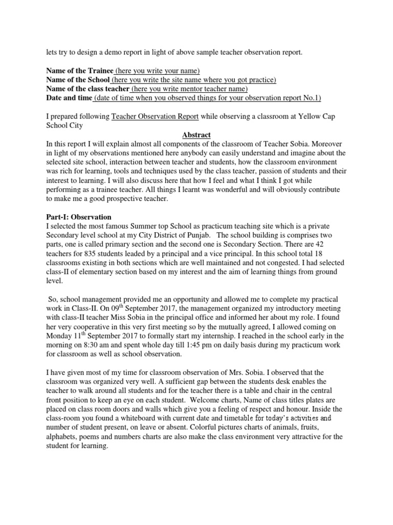 Practicum Demo Report AIOU 8607 | PDF | Classroom | Teachers