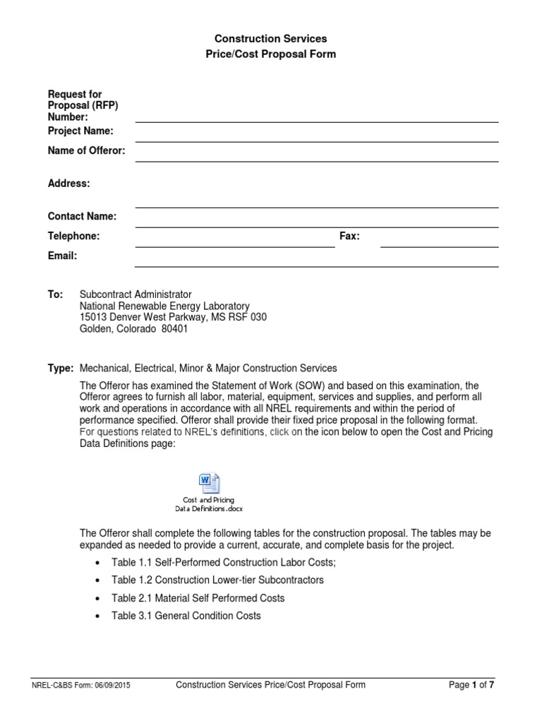 Construction Proposal Form | PDF | Cost | Offer And Acceptance