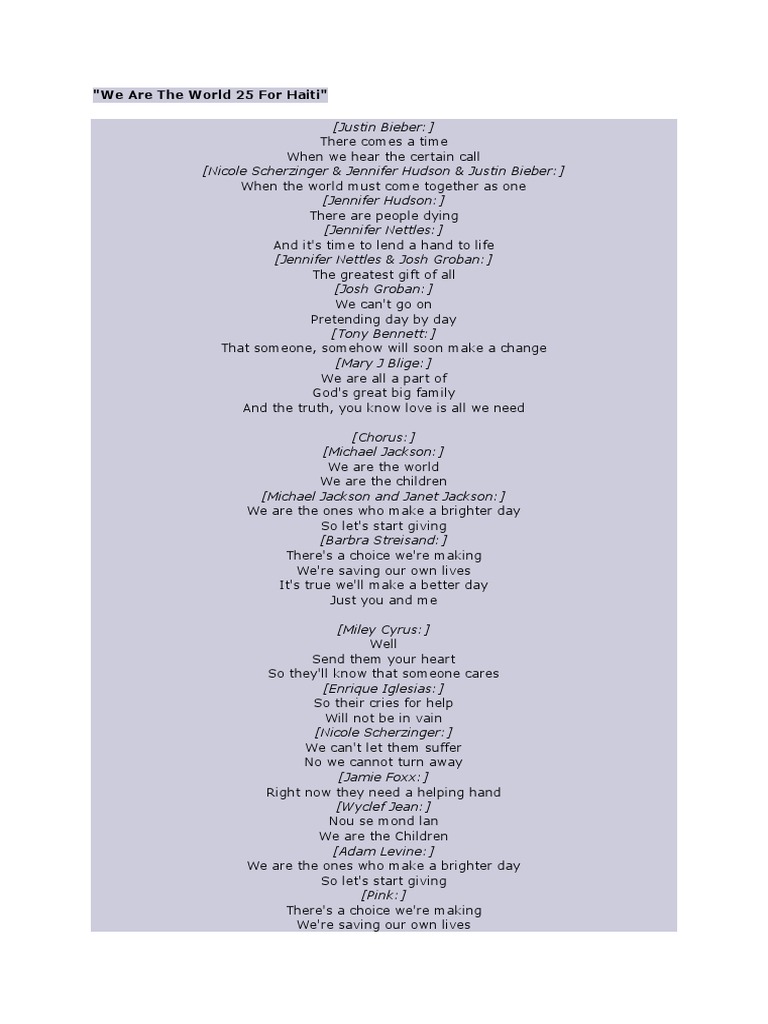 We Are The World 25 For Haiti Lirik | PDF | Hip Hop | Music Industry