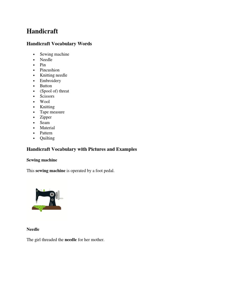 Handicraft Vocabulary Words | PDF
