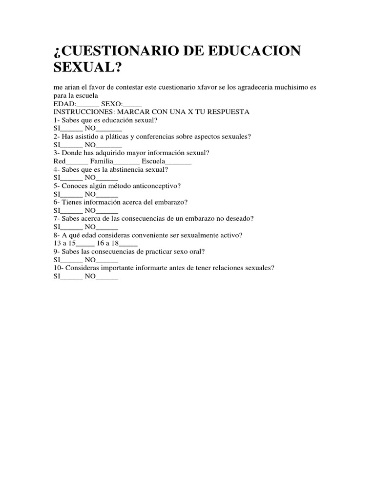 Cuestionario De Educacion Sexual Descargar Gratis Pdf Vih Sida