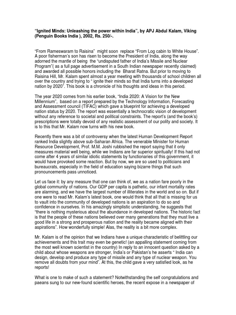 "Ignited Minds: Unleashing The Power Within India", by APJ Abdul Kalam ...