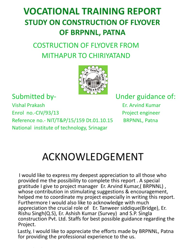 Vocational Training Report: Study On Construction of Flyover of BRPNNL, Patna | PDF | Deep ...