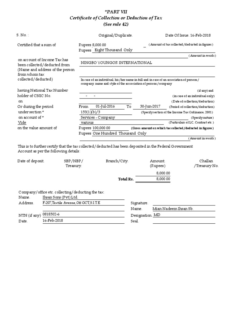 Tax Certificate 42 | PDF | Public Finance | Taxation