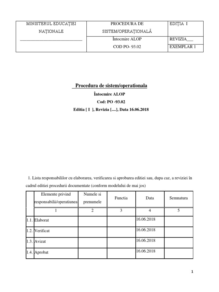 Procedura Operationala PO-93.02 Intocmire ALOP | PDF