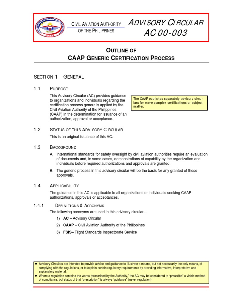 Ac 00-003 Certification Process Caap A2011 | PDF | Verification And ...