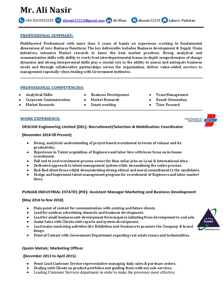 Ali Resume | PDF | Recruitment | Business Development