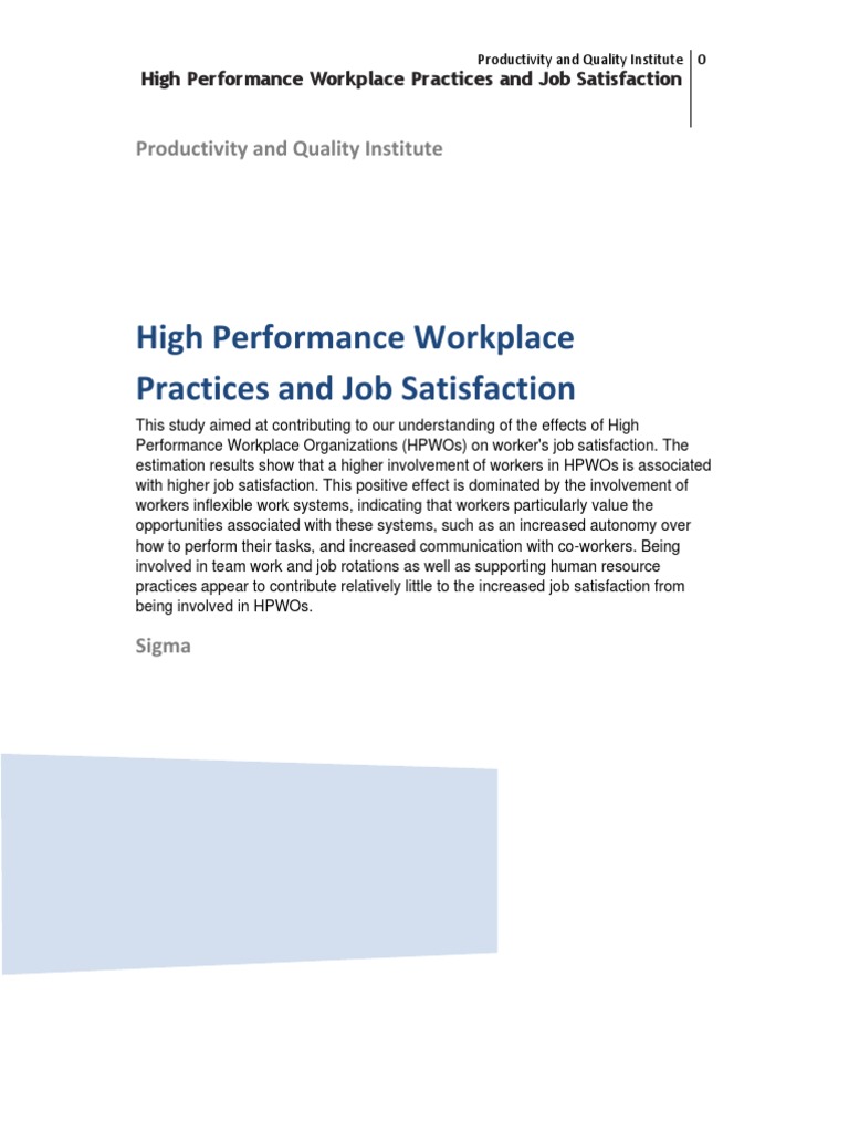 High Performance Work Practices Boost Job Satisfaction | PDF | Cronbach ...