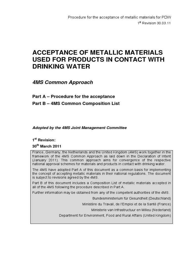 4ms Scheme For Metallic Materials Part A | PDF | Drinking Water | Water