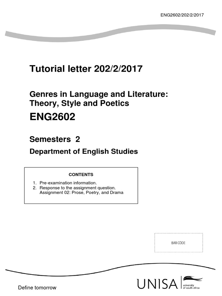 Eng2602 Memo 2017 | PDF | Poetry | Essays