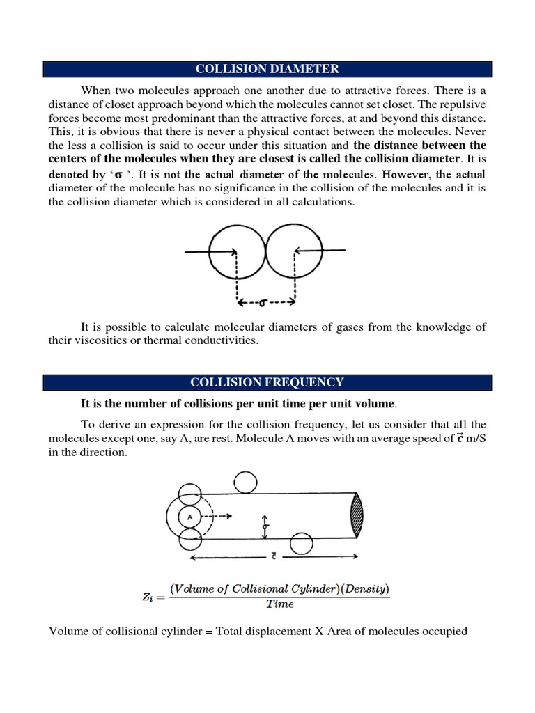 Collision Diameter, Collision Frequency, Mean Free Path | PDF | Gases ...