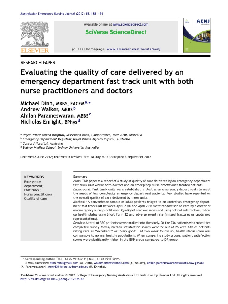 Evaluating The Quality of Care Delivered by An Emergency Department ...