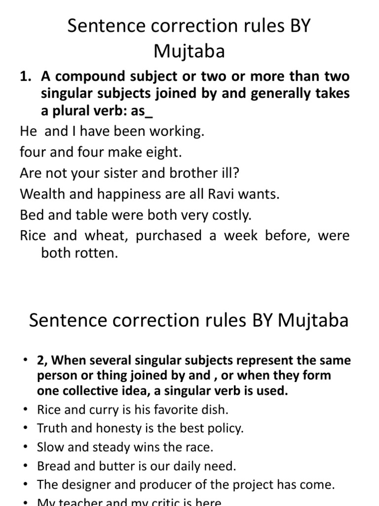 Sentence Correction Rules by Mujtaba | PDF | Grammatical Number | Verb