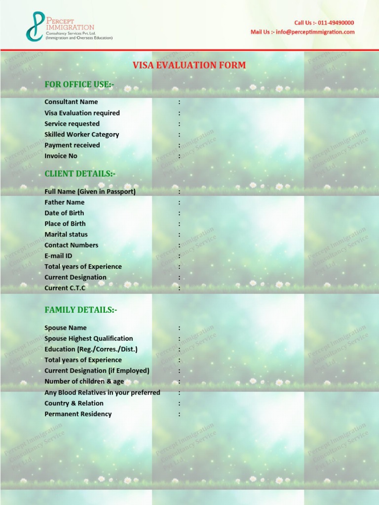 Visa Evaluation Form: For Office Use | PDF