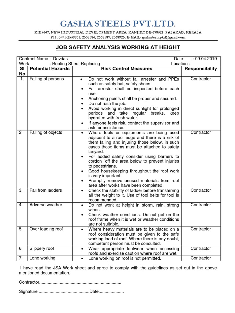 Job Safety Analysis for Roofing Work | PDF | Prevention | Safety