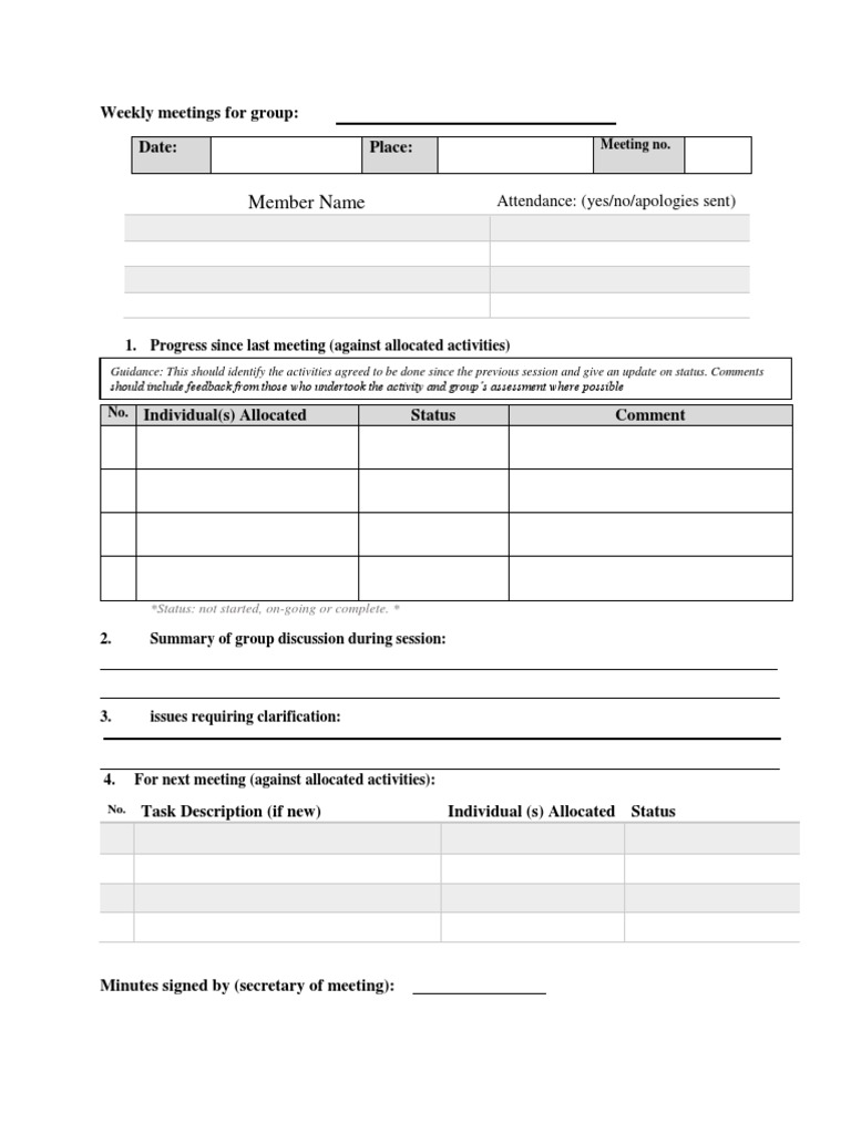 Weekly Group Meeting Minutes Template | PDF