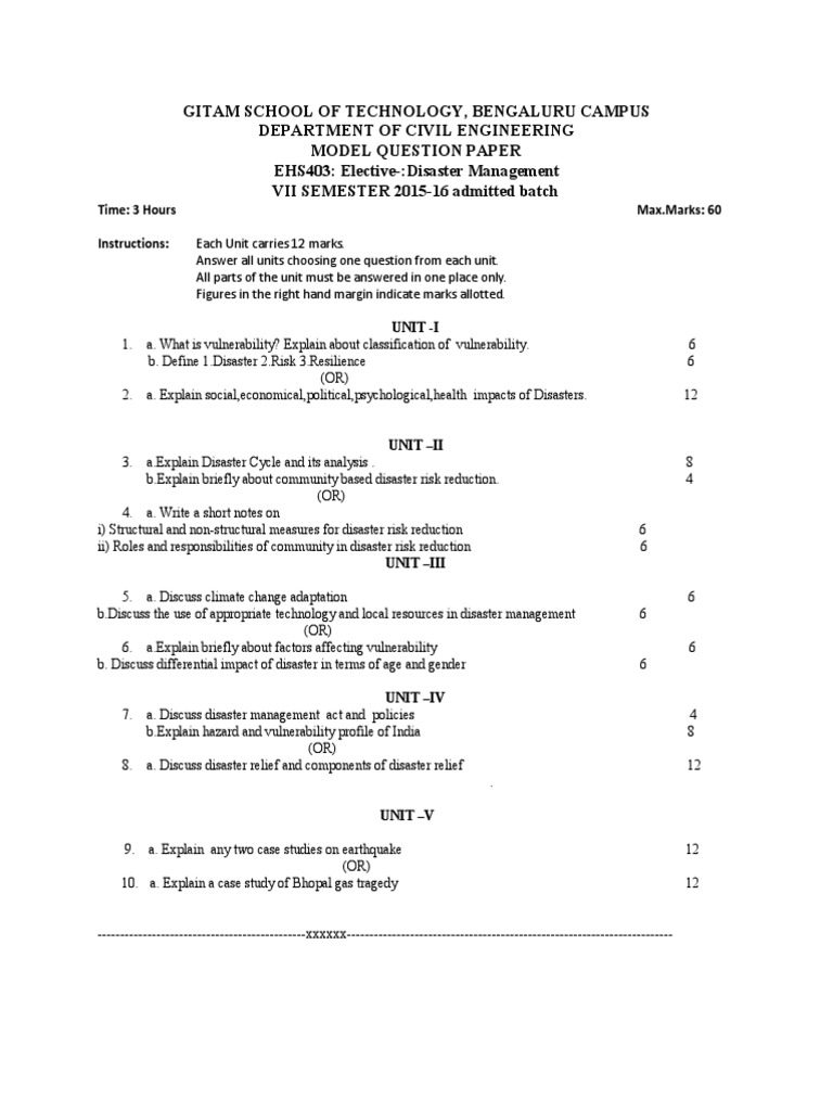 GITAM SCHOOL OF TECHNOLOGY, BENGALURU CAMPUS MODEL QUESTION PAPER ON ...
