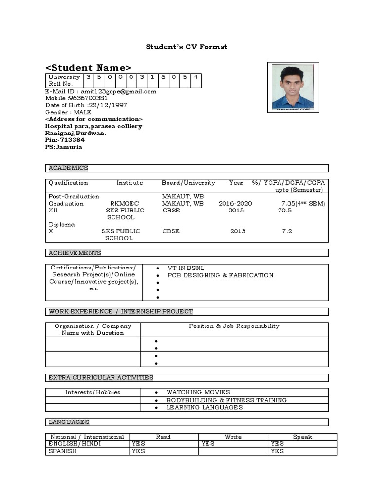 Student's CV Format | PDF