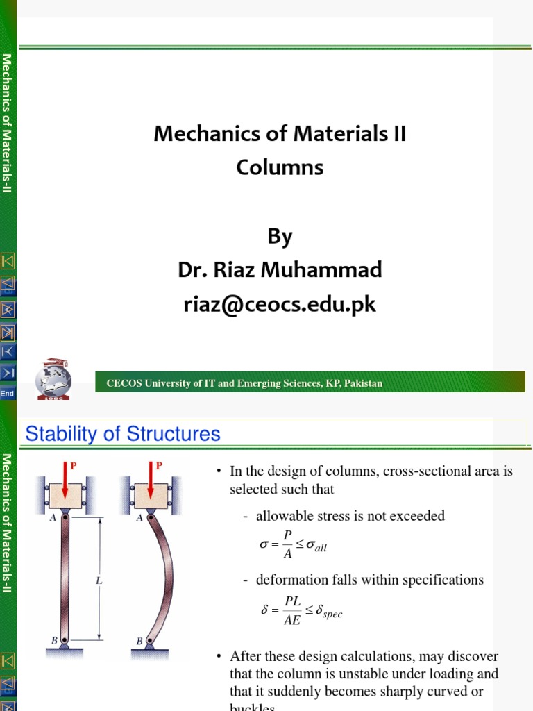 Mechanics of Materials II Columns by Dr. Riaz Muhammad Riaz@ceocs - Edu ...