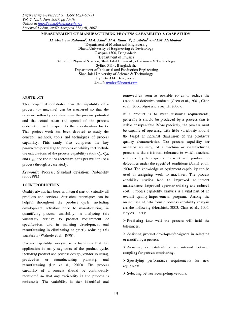 Measurement of Manufacturing Process Cap PDF | PDF | Data Analysis ...