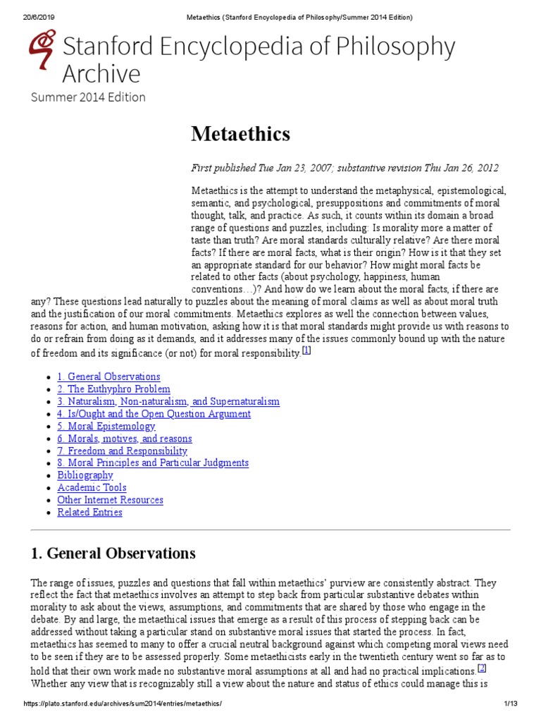 Metaethics Geoff Sayre-McCord | PDF | Epistemology | Morality