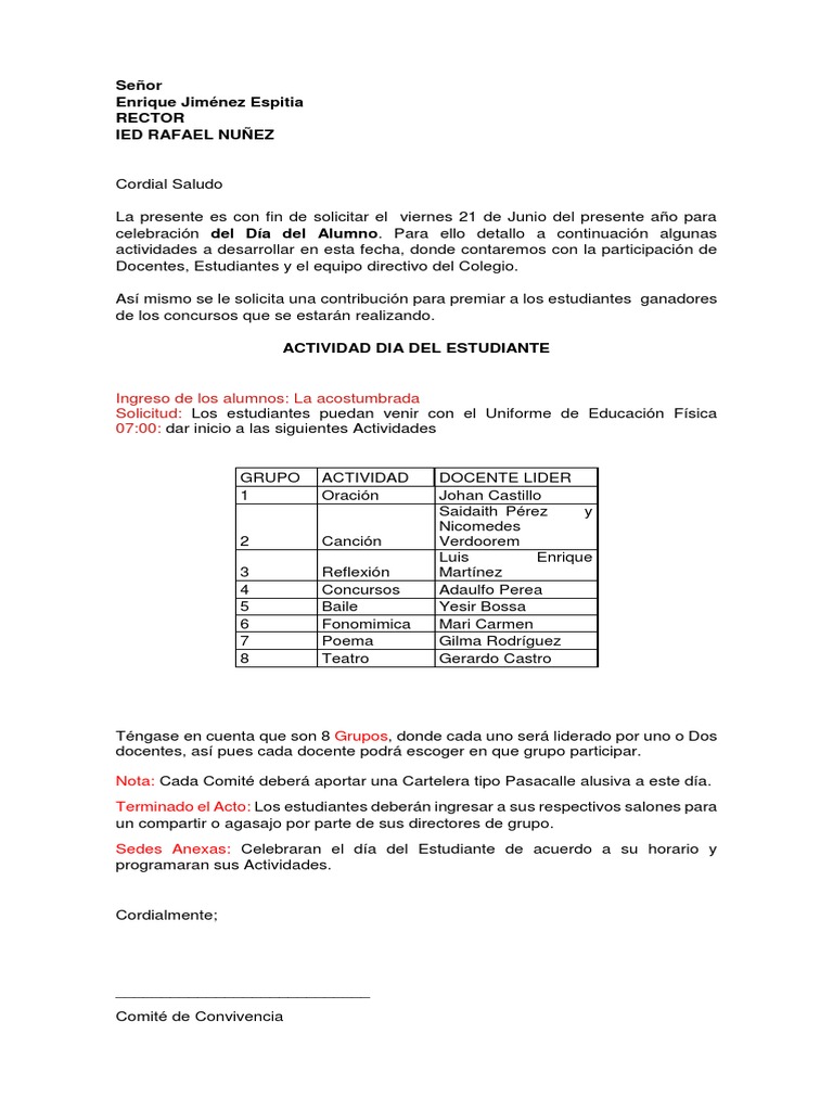 Actividad Dia Del Estudiante | PDF