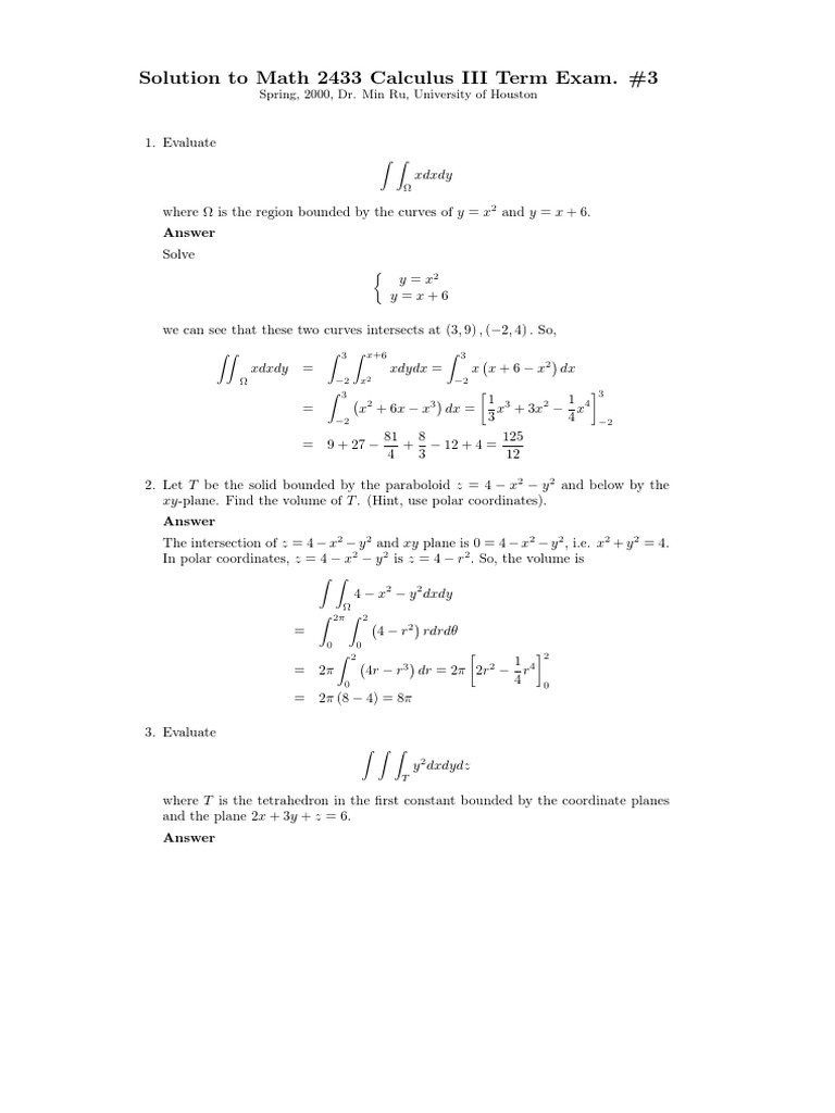 Comprehensive Solutions to Calculus III Exam Problems Covering ...