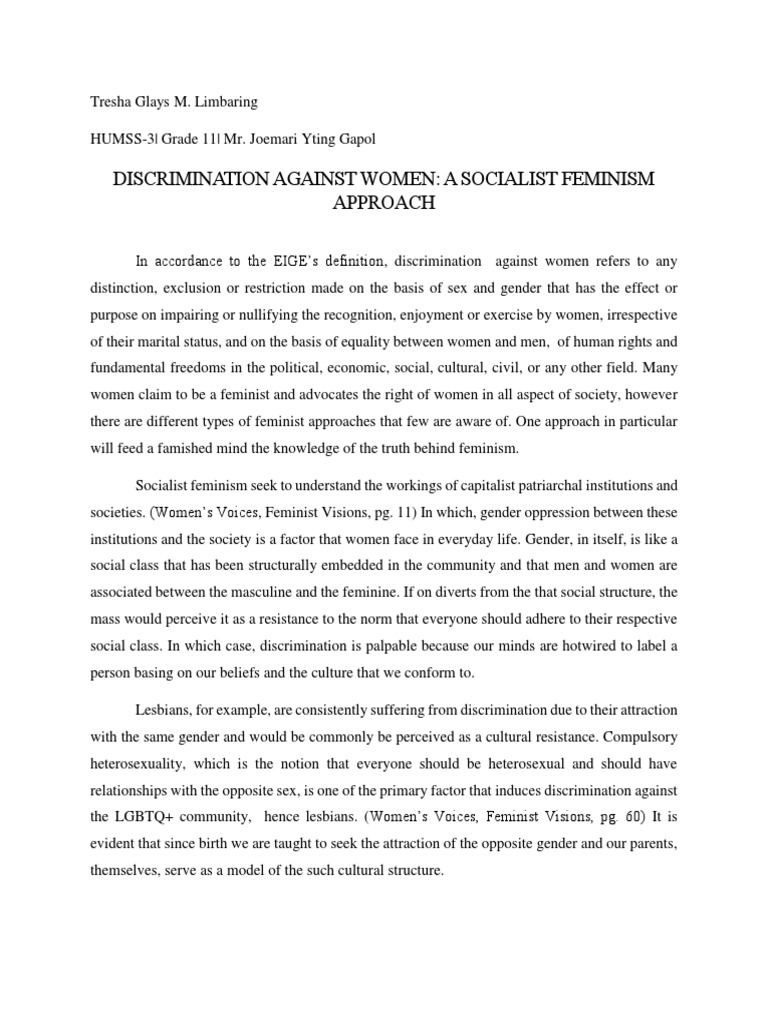 Discrimination Against Women: A Socialist Feminism Approach | PDF ...