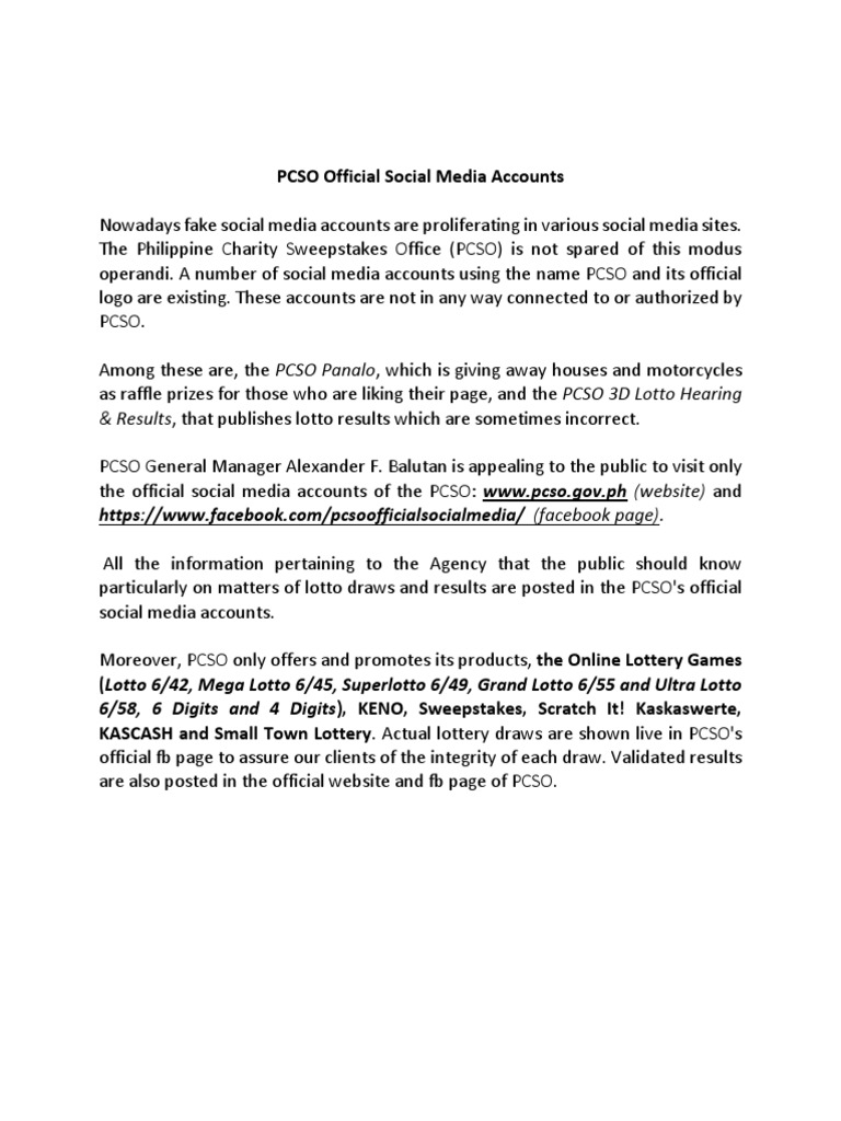 PCSO Social Media Accounts | PDF