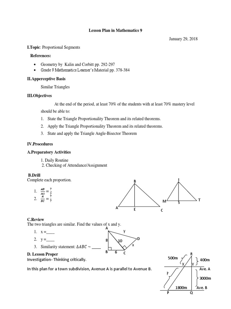 Triangle Proportionality Lesson Plan | PDF | Triangle | Geometric Shapes
