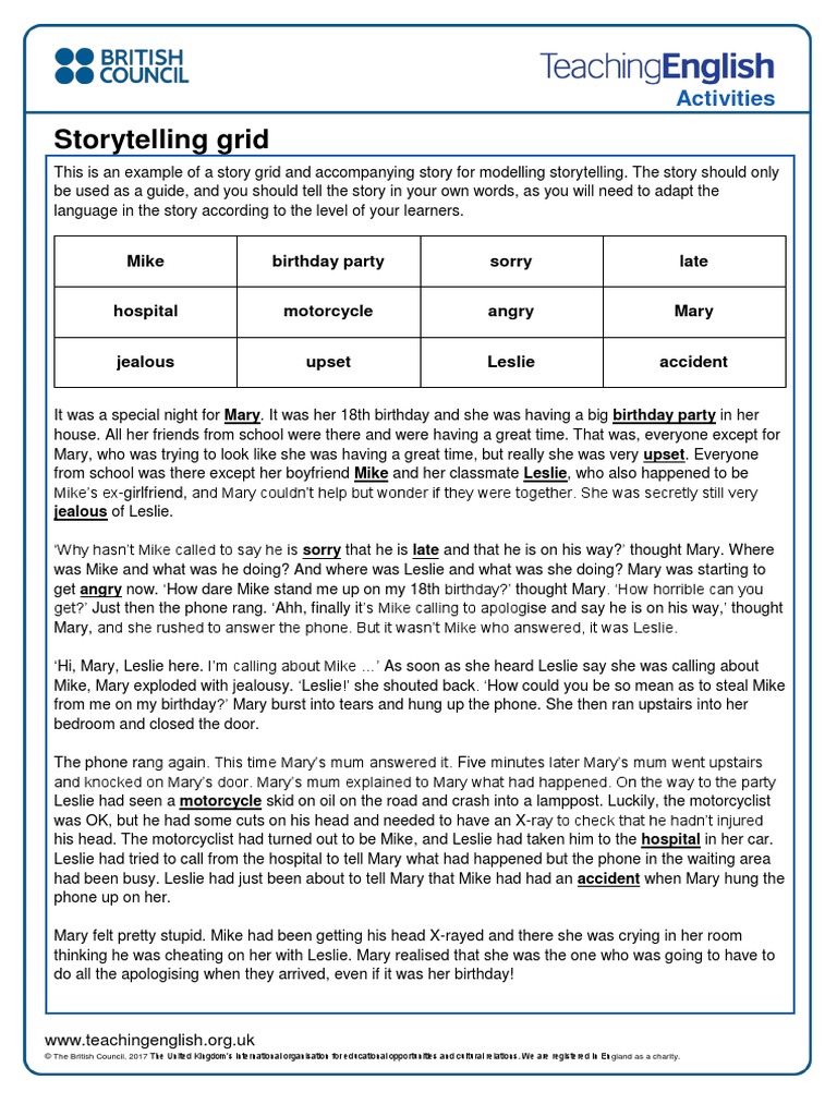 Teaching Teens Activities Story Telling Grid PDF | PDF