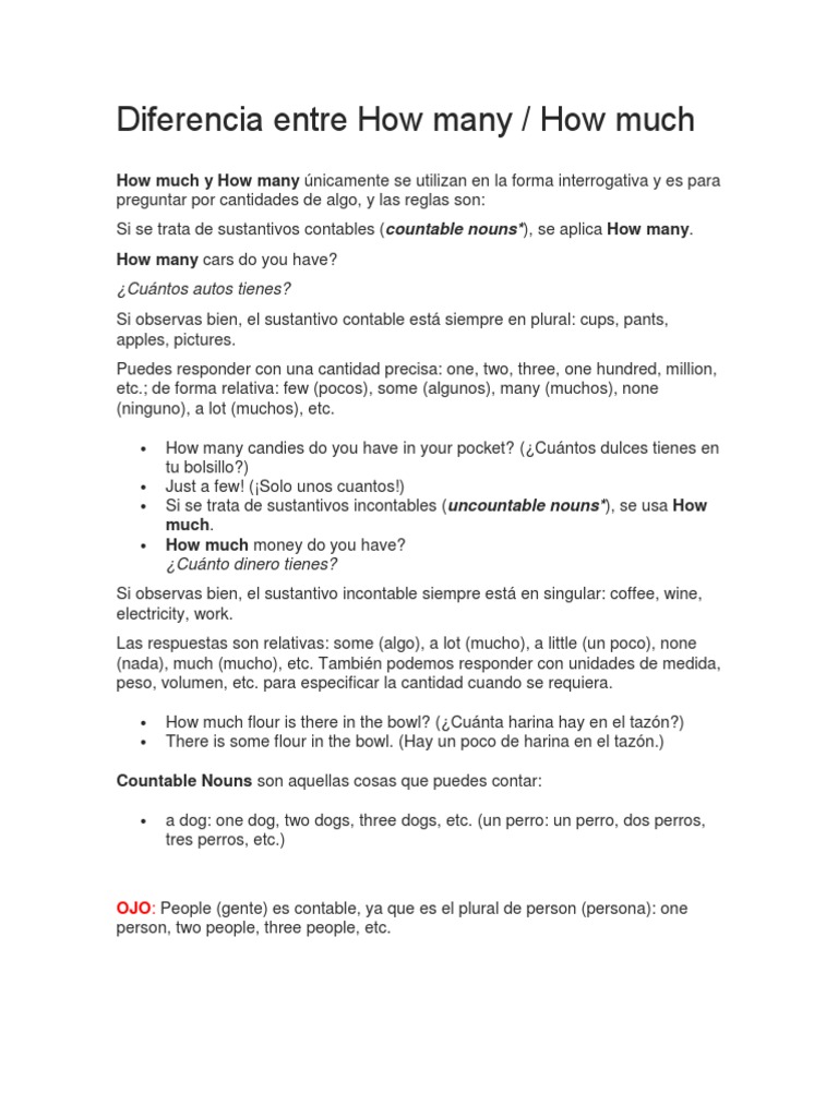 Uso de How Many y How Much | PDF
