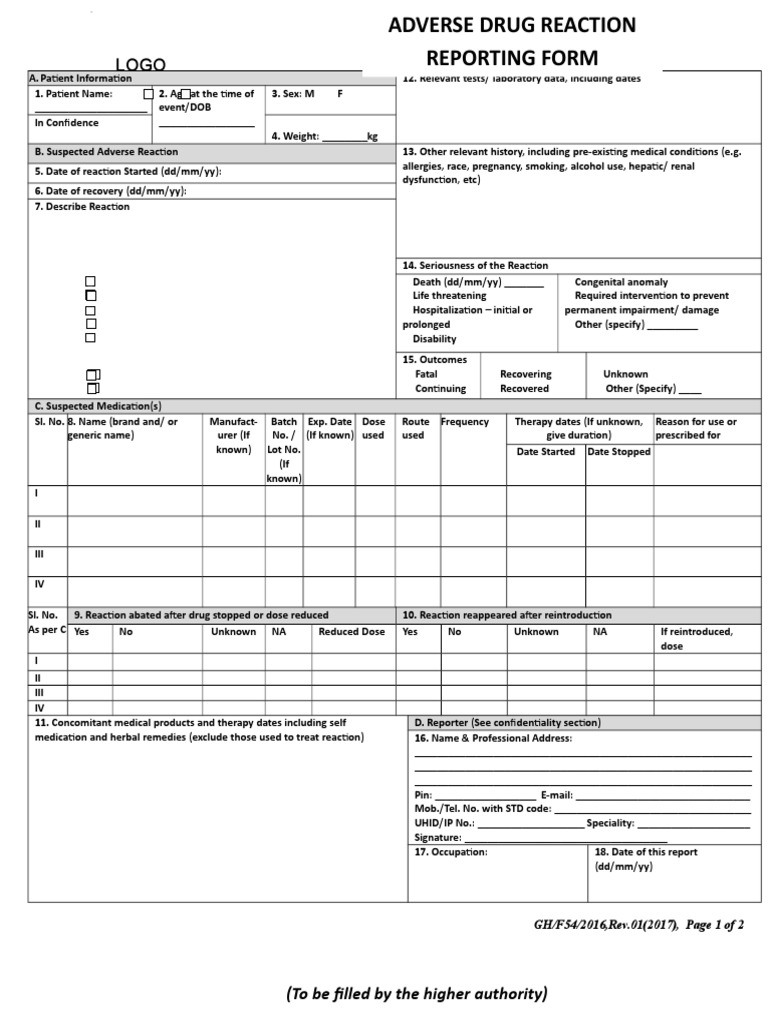 Adverse Drug Reaction Form | PDF | Medicine | Drugs