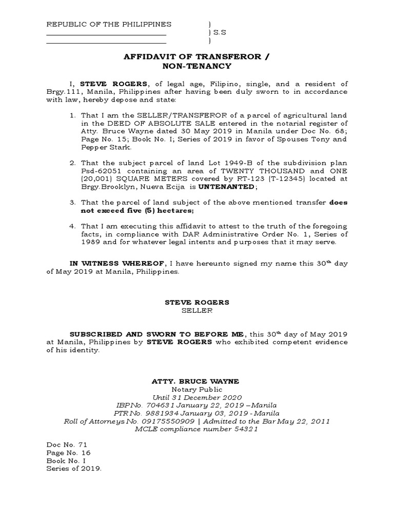 Affidavit of Non - Tenancy STEVE ROGERS | Practice Of Law | Social ...