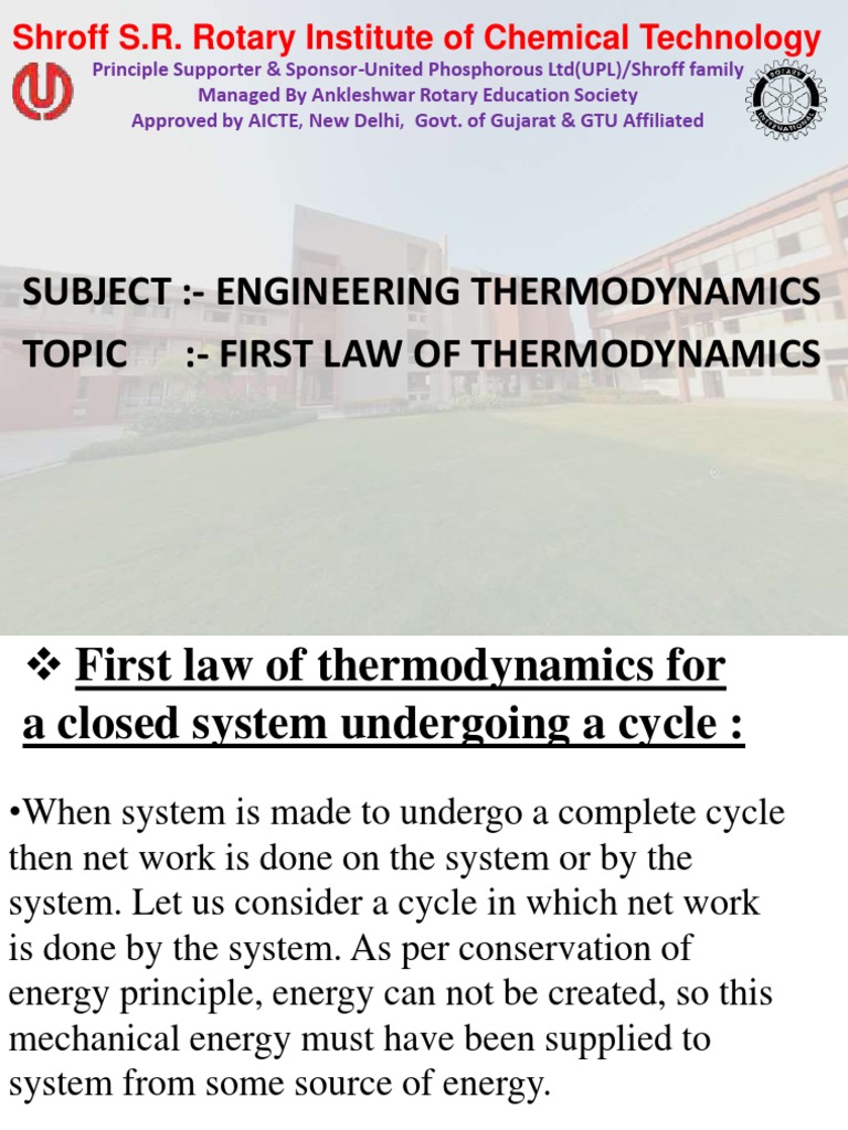 Subject:-Engineering Thermodynamics Topic: - First Law of ...