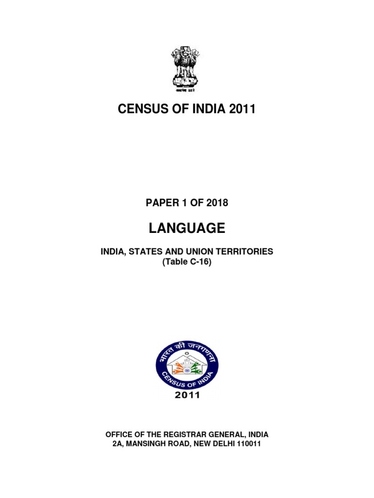 Census of India 2011 PDF | PDF | Census | First Language