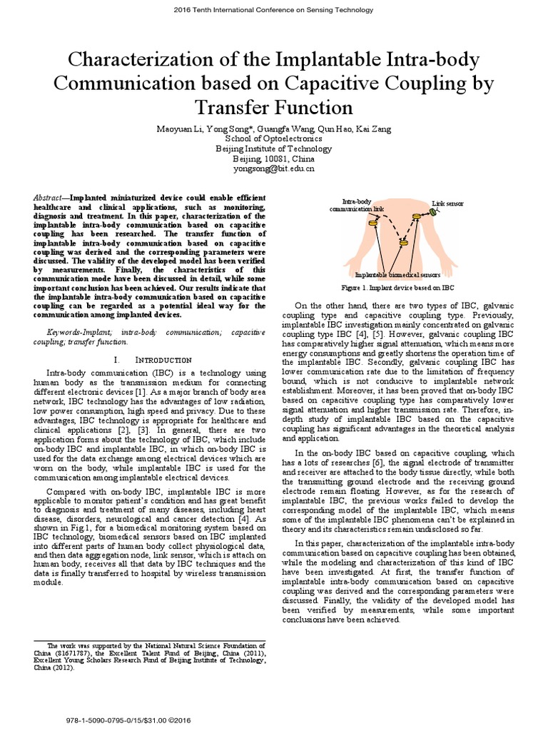 Characterization of The Implantable Intra-Body Communication Based On Capacitive Coupling by ...