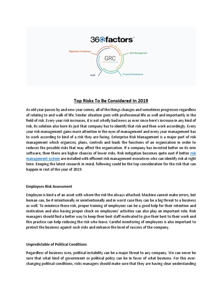 Top Risks To Be Considered in 2019 | PDF | Risk | Risk Management